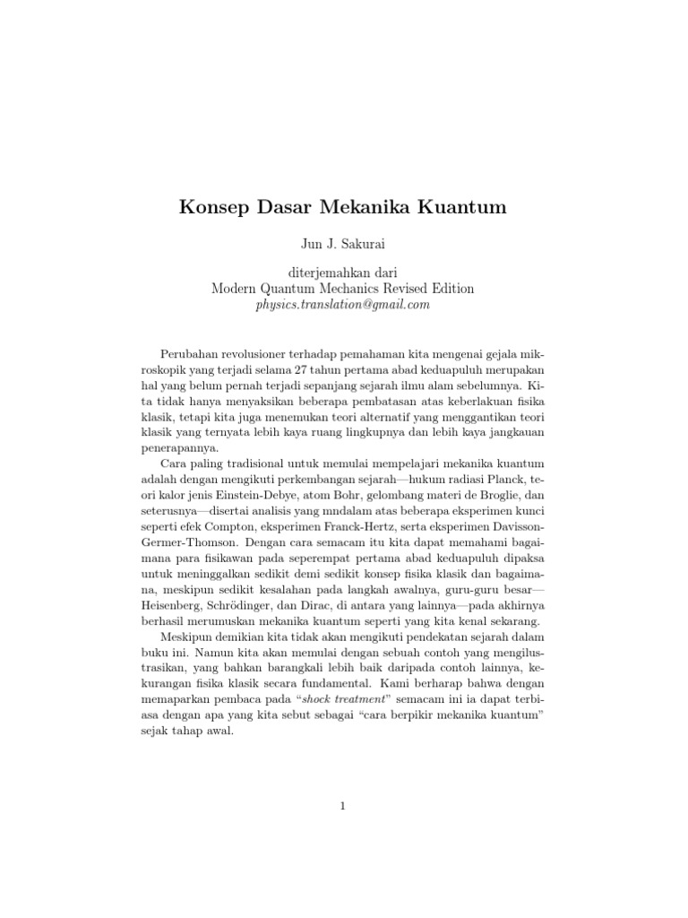 Konsep Dasar Mekanika Kuantum | PDF