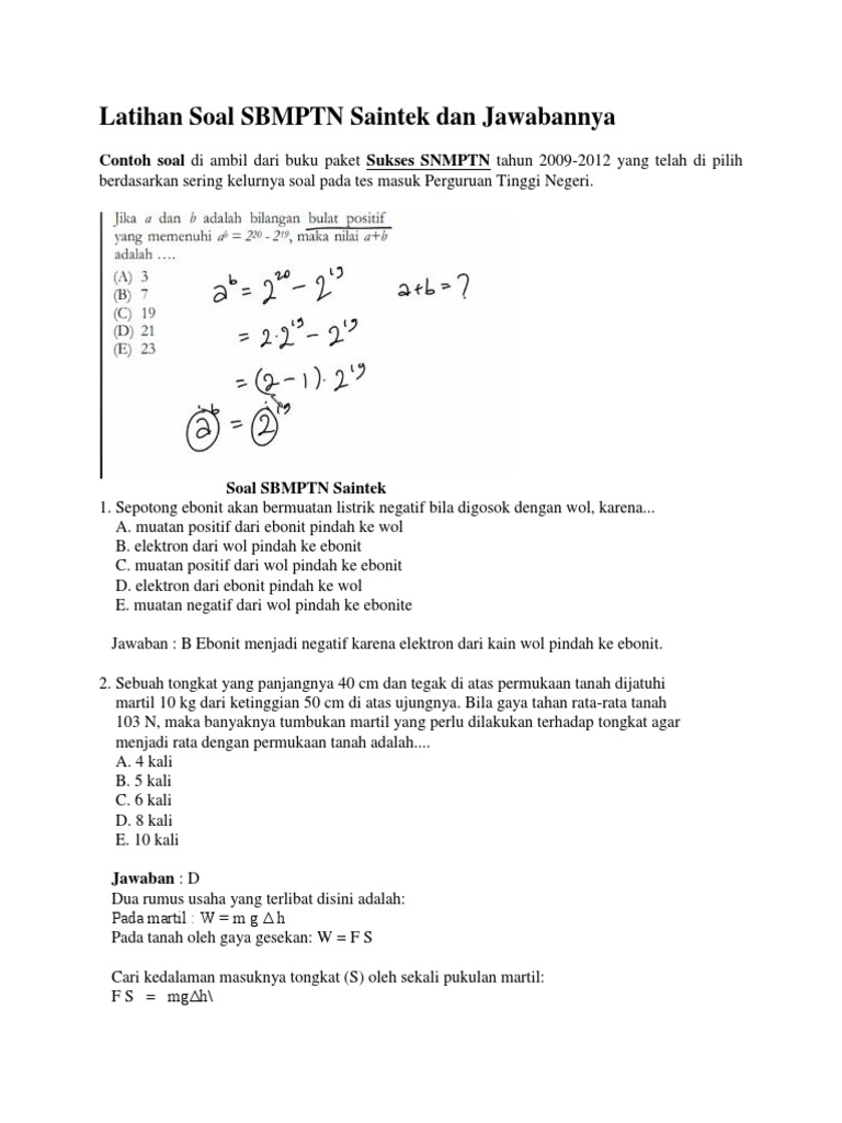 Latihan Soal SBMPTN Saintek Dan Jawabannya | PDF