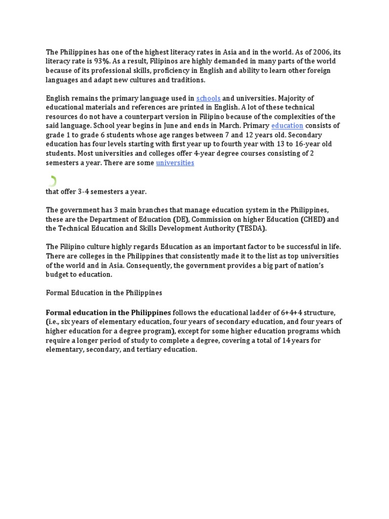 Schools: Formal Education in The Philippines Follows The Educational ...