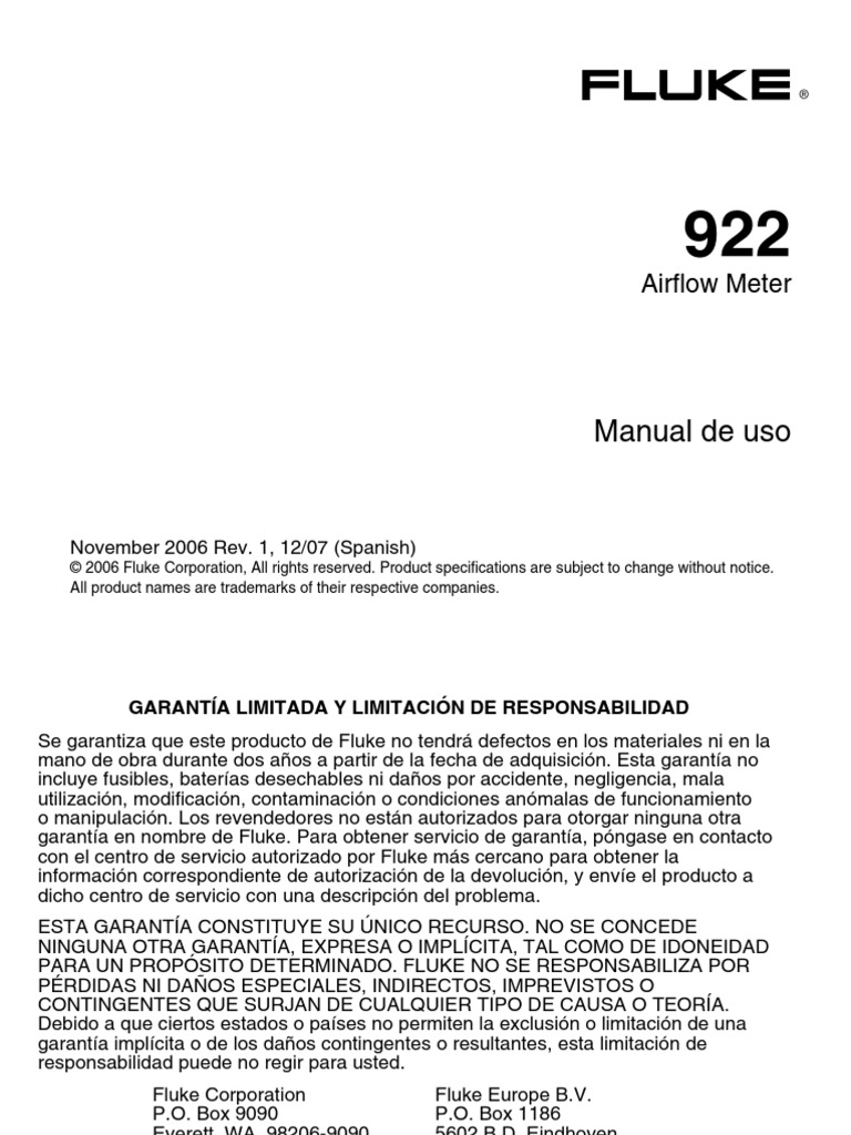 Fluke 922 | PDF | Medición | Descarga (hidrología)