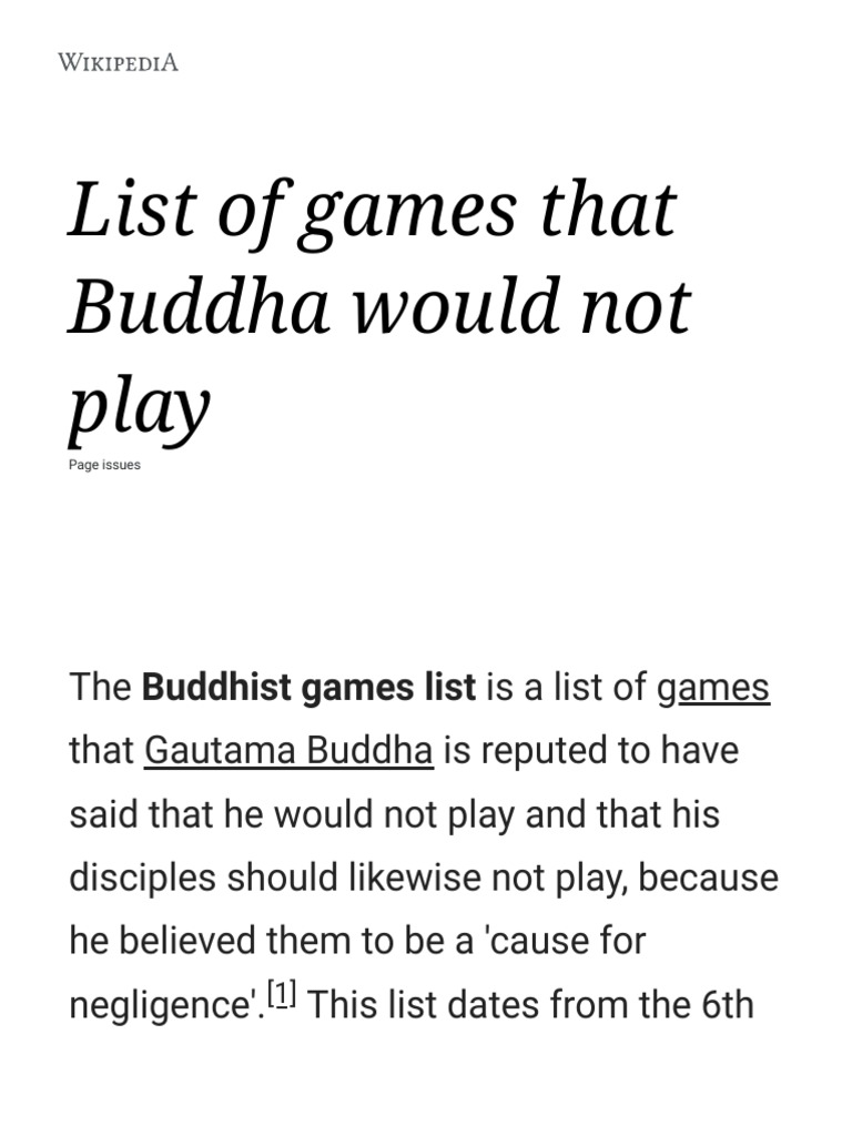 List of Games That Buddha Would Not Play - Wikipedia PDF | PDF ...