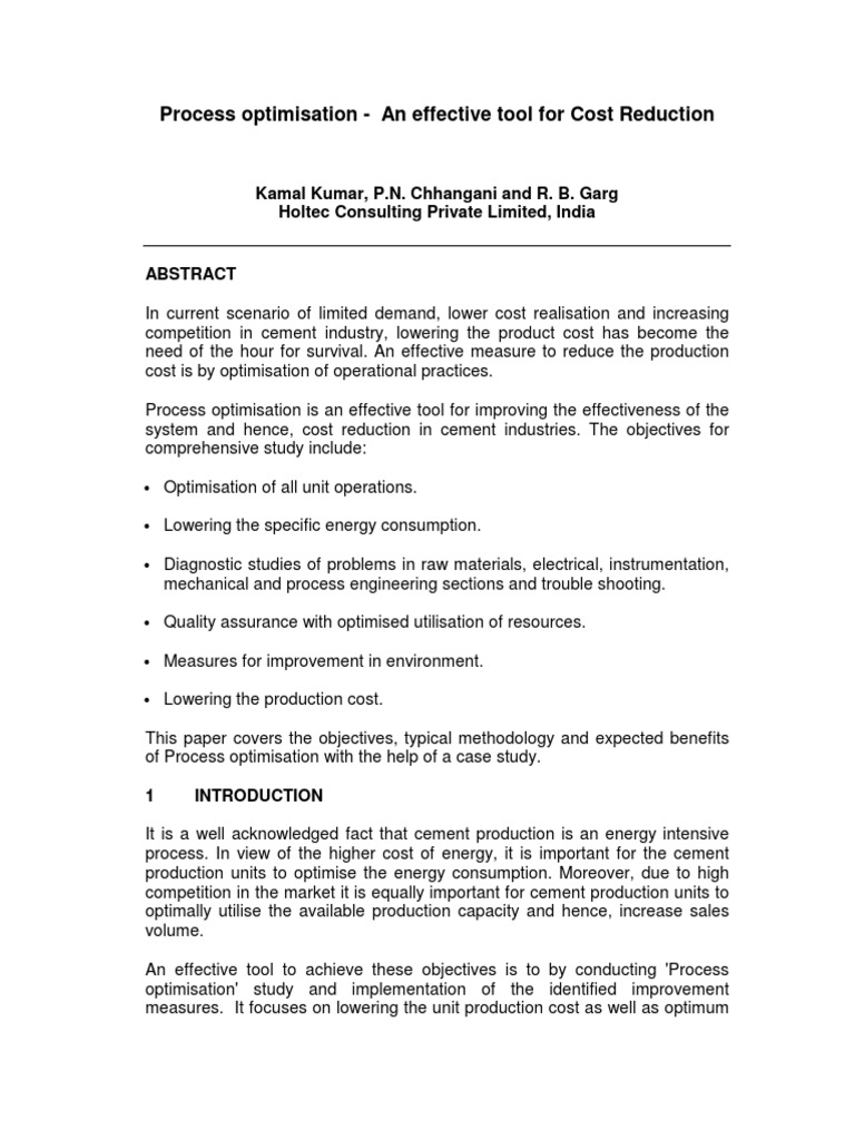 Process Optimization - Cost Reduction | PDF | Cement | Mathematical ...