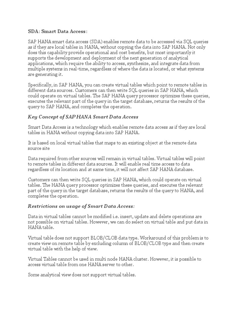 Key Concept of SAP HANA Smart Data Access | PDF