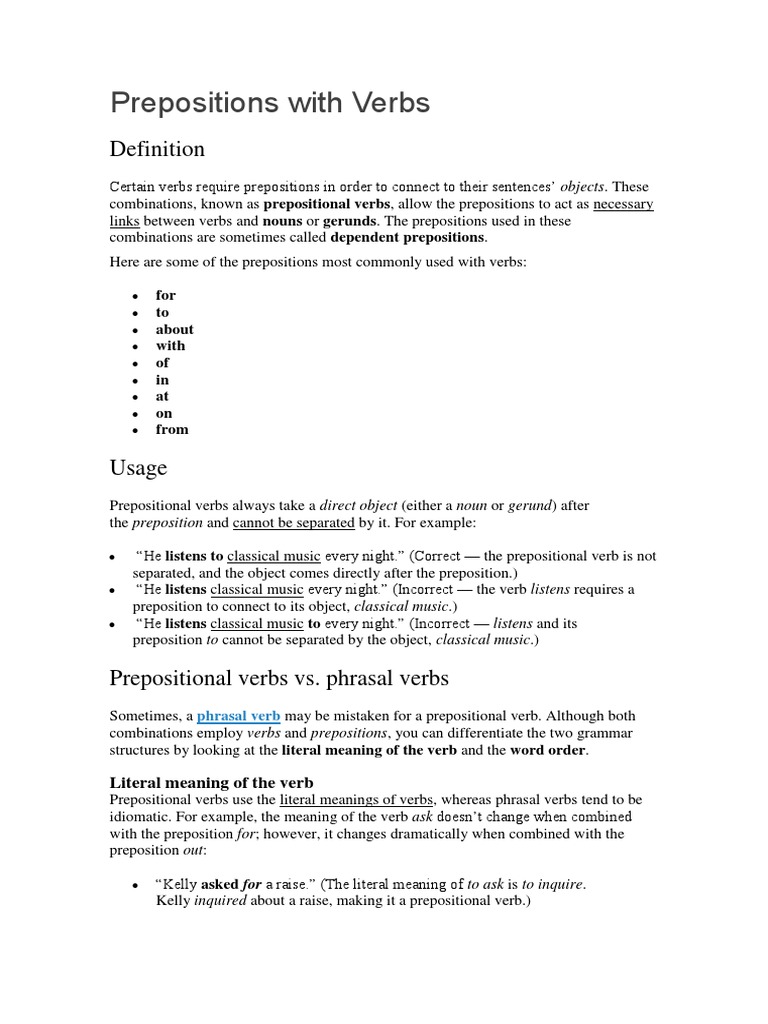 Verbs With Prepositions | PDF | Preposition And Postposition | Phrase