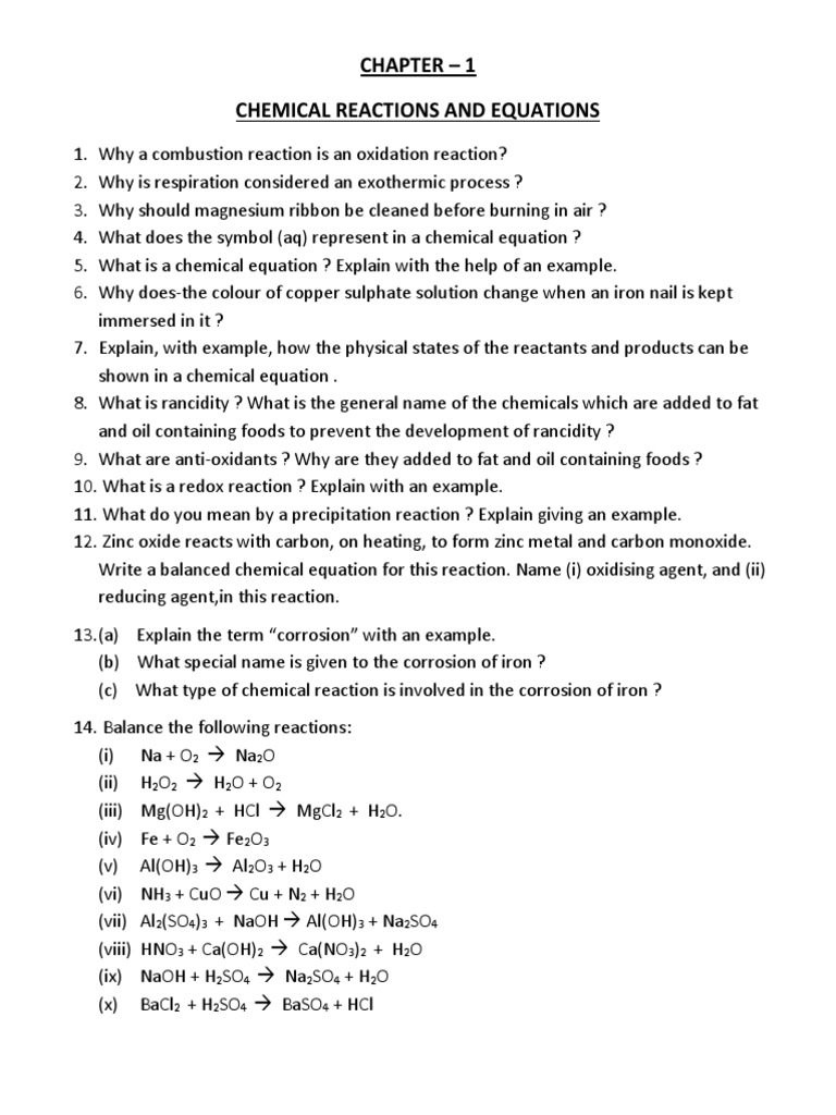 Test Paper - Chapter - 1 (S - X) | PDF | Redox | Chemical Reactions