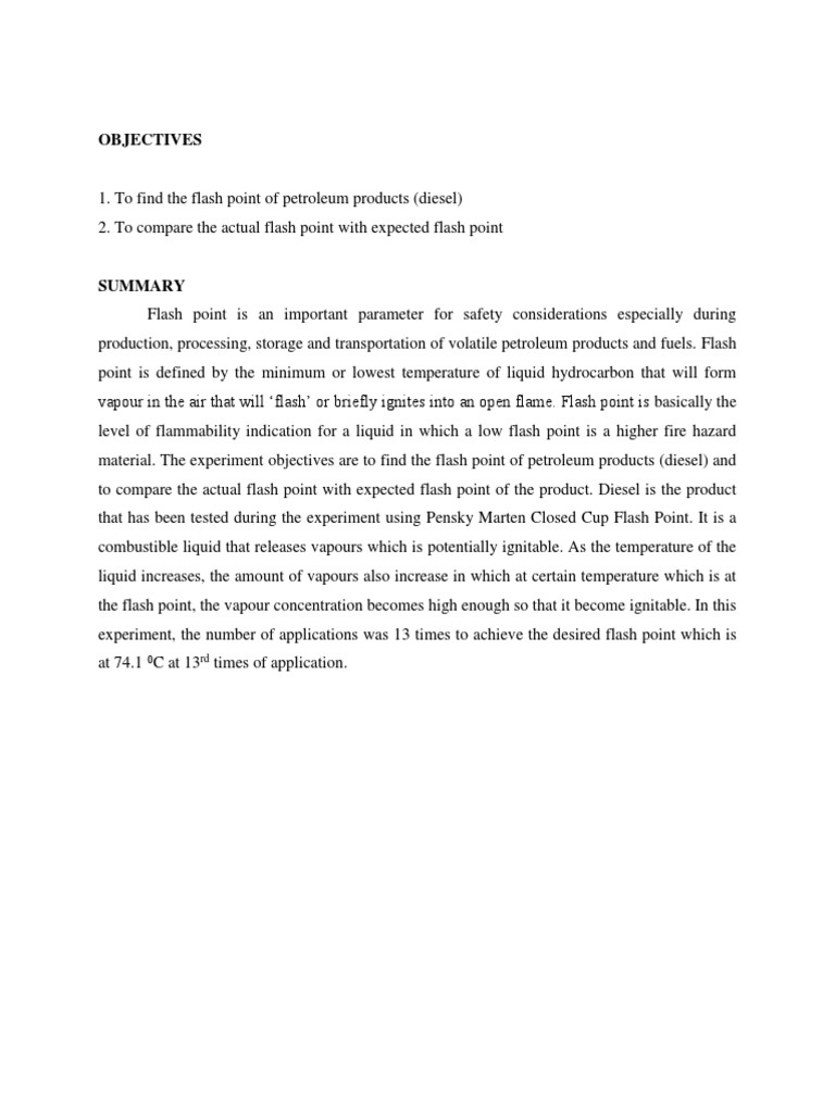 Experiment 1 Determination of Flash Point | PDF | Combustion | Physical ...