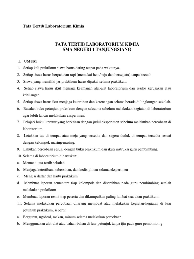 Tata Tertib Laboratorium Kimia Pdf