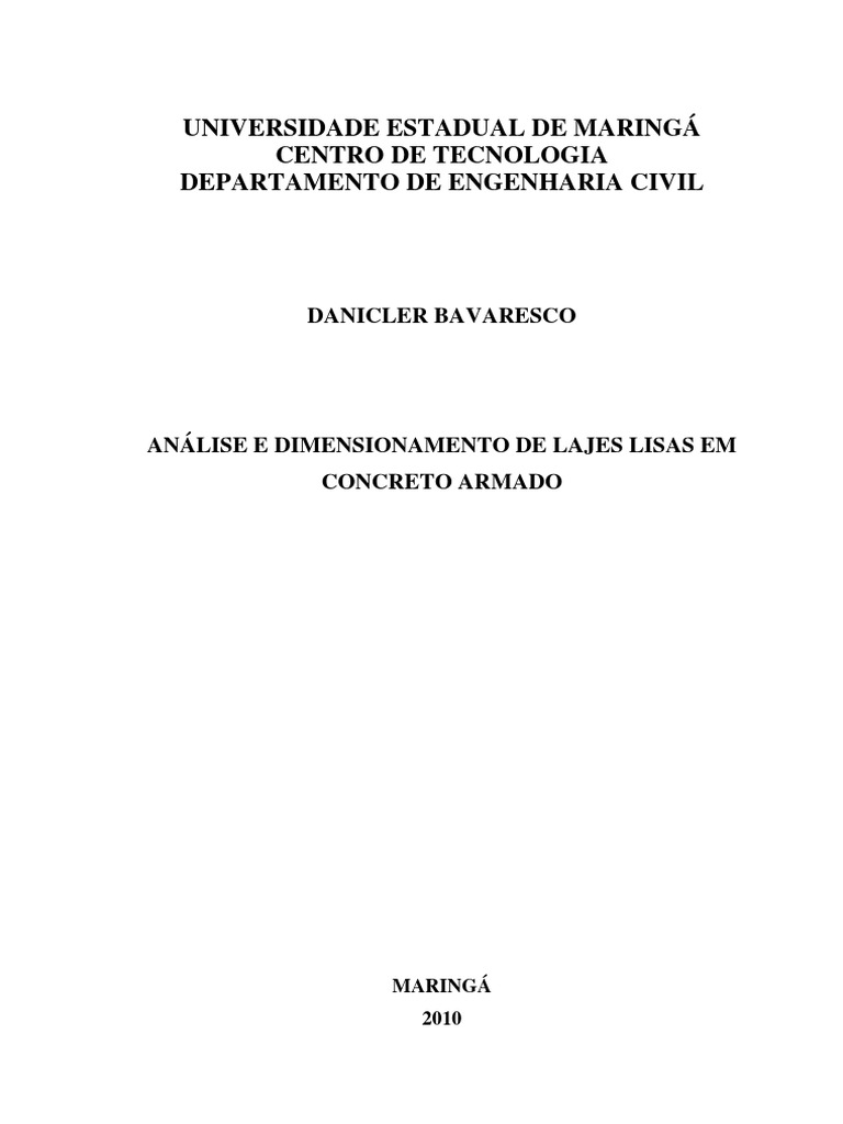 Monografia Analise e Dimensionamento de Laje Lisa em Concreto Armado ...