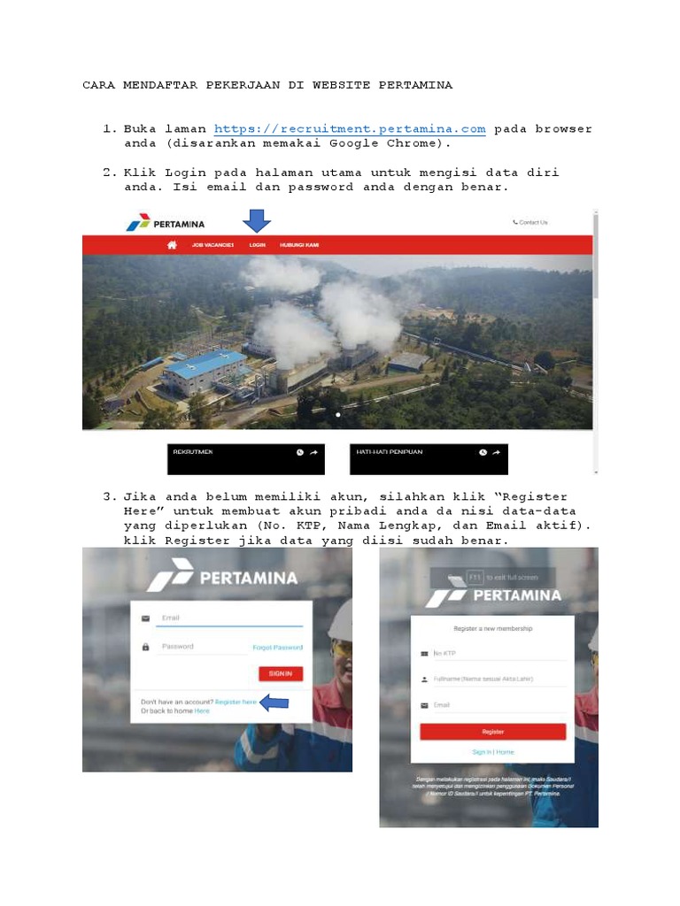 Cara Mendaftar Pekerjaan Di Website Pertamina | PDF