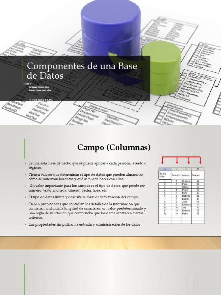Componentes de Una Base de Datos | PDF | Tabla (base de datos) | Bases ...