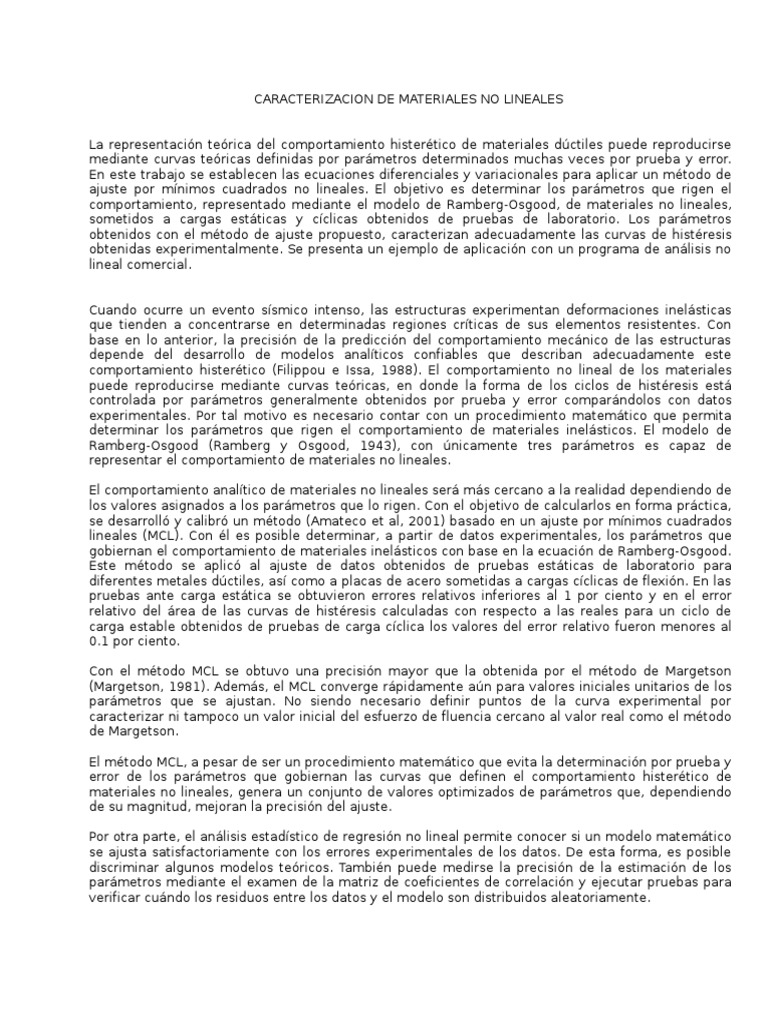 Caracterizacion de Materiales No Lineales | PDF | Ecuaciones | Mínimos ...