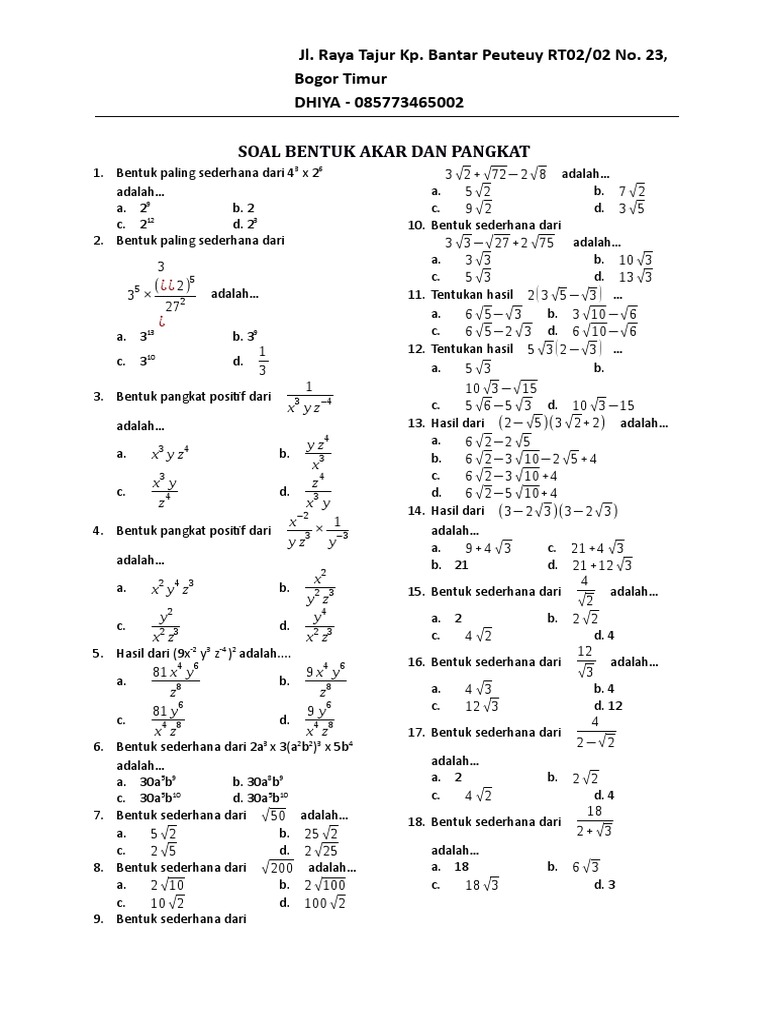 Soal Bentuk Akar Dan Pangkat | PDF
