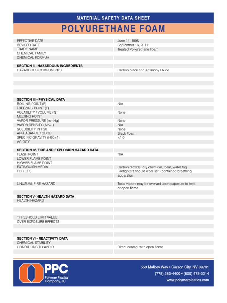 Polyurethane Foam: Material Safety Data Sheet | PDF | Polyurethane | Fires