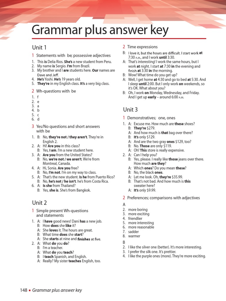 Interchange 4th Ed. Grammar Plus Answer Key PDF | PDF | Question | Linguistics