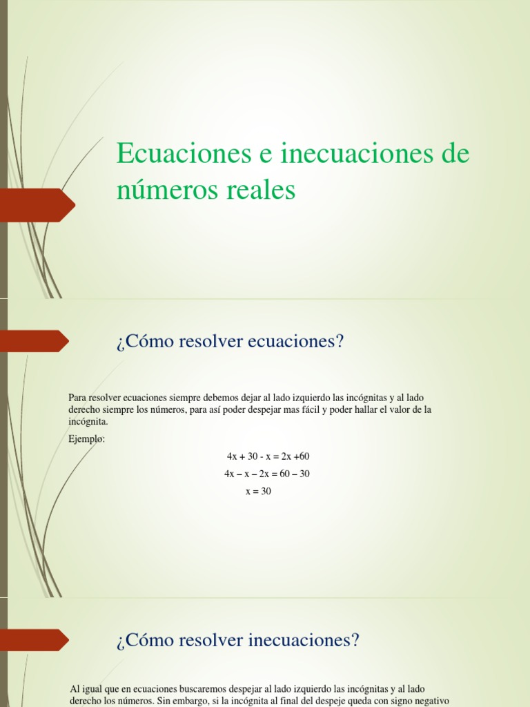 Ecuaciones e Inecuaciones de Números Reales | PDF | Intervalo (Matemáticas) | Ecuaciones