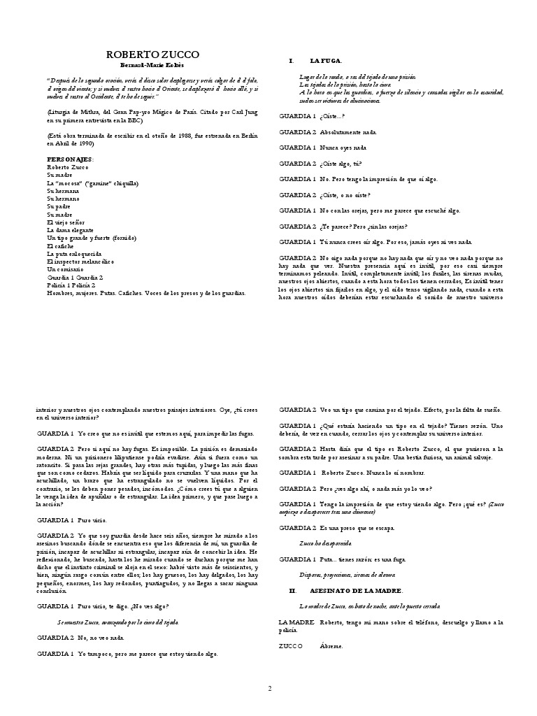 Bernard Marie Koltés - Roberto Zucco | PDF | Naturaleza