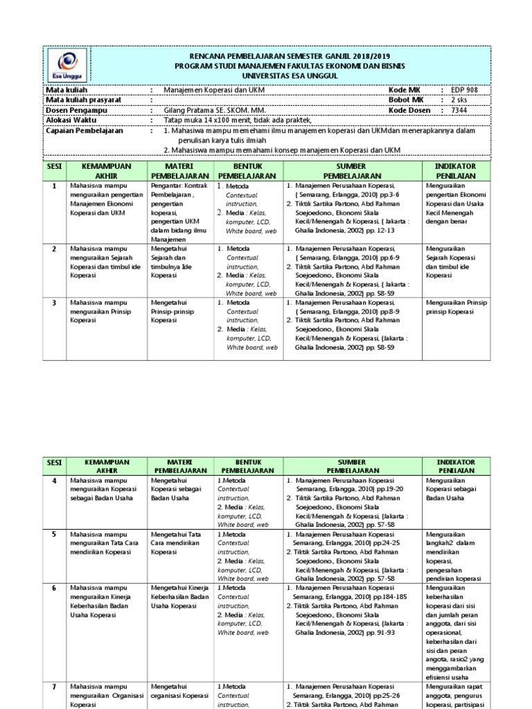 RPS EDP 908 Manajemen Koperasi UKM | PDF
