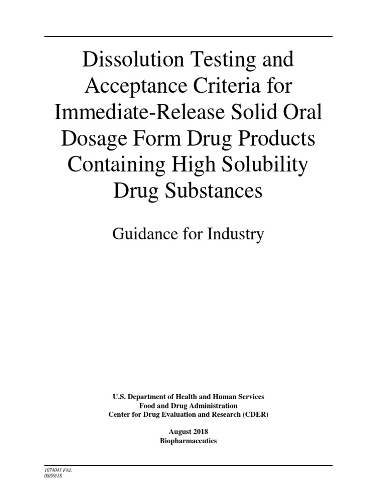 FDA Dissolution Testing and Acceptance Criteria For Inmediate-Release ...