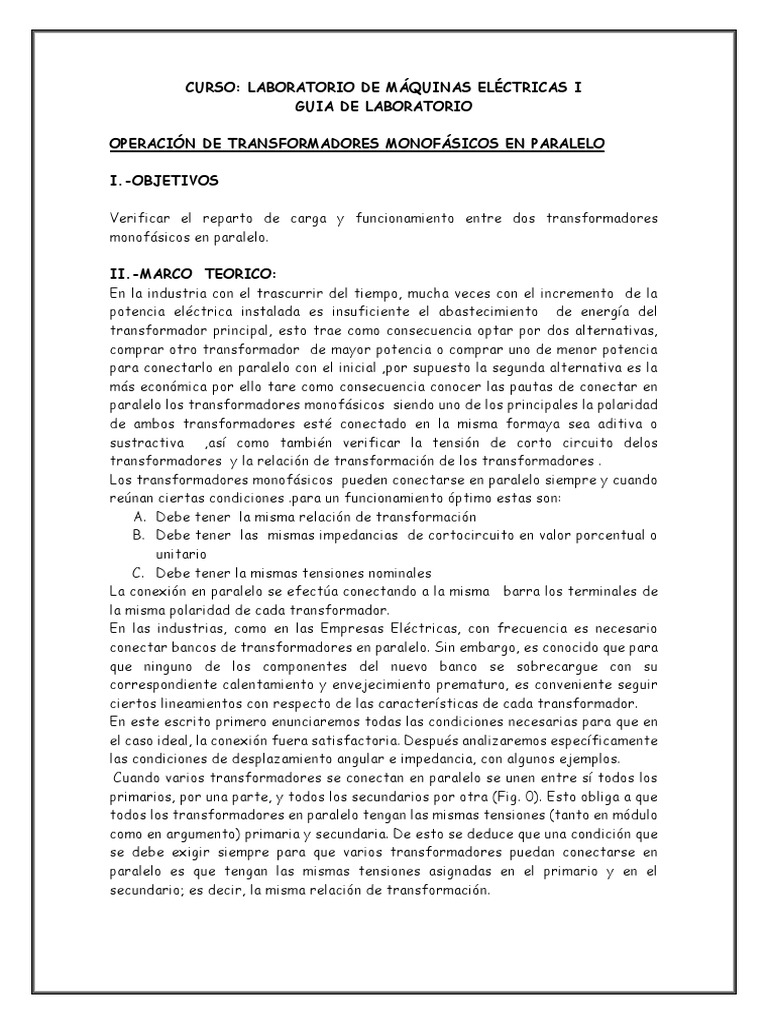 Laboratorio de Maquinas Electricas 1 | PDF | Transformador | Corriente ...
