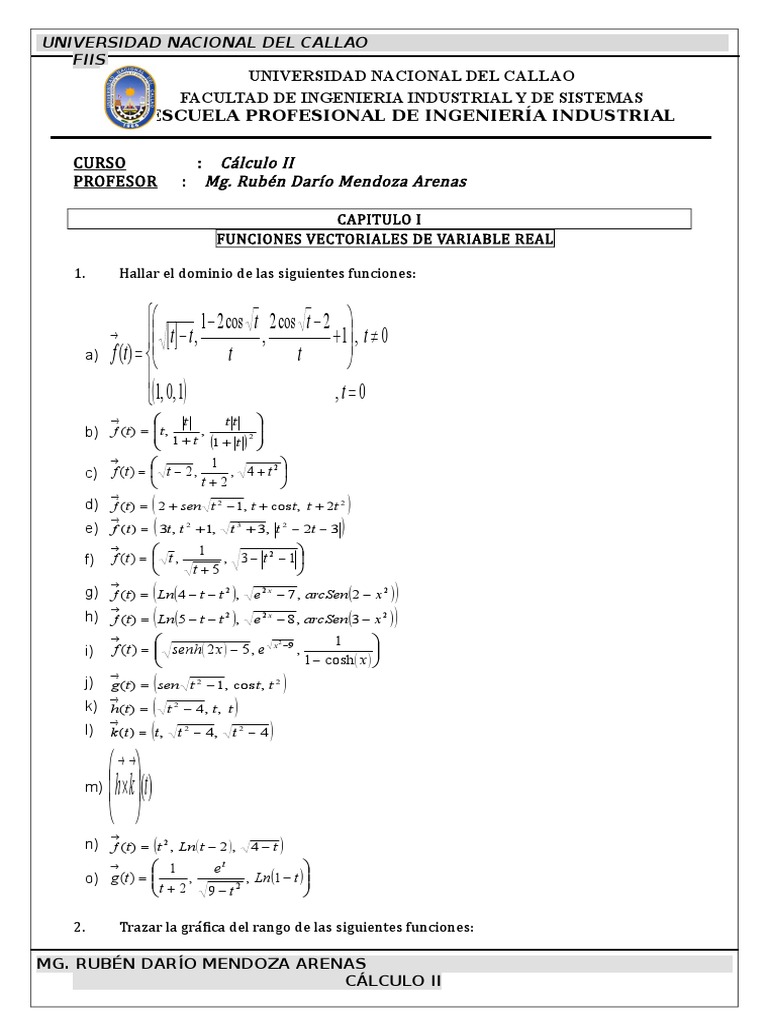 Ejercicios Cálculo II | PDF | Curva | Vector Euclidiano
