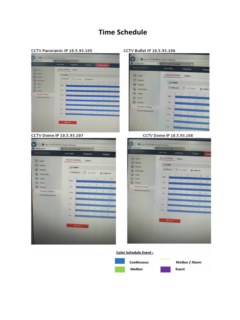 CCTV IP Camera Time Schedule | PDF