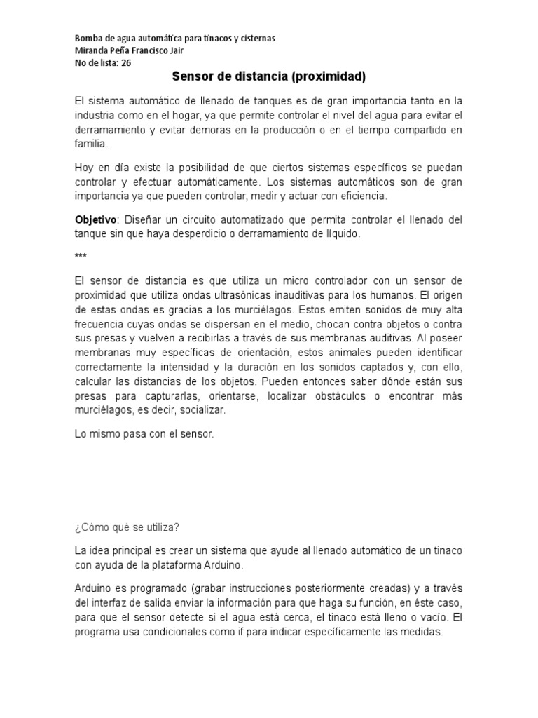 Proyecto Bomba de Agua Automatica | Descargar gratis PDF | Murciélago | Bomba