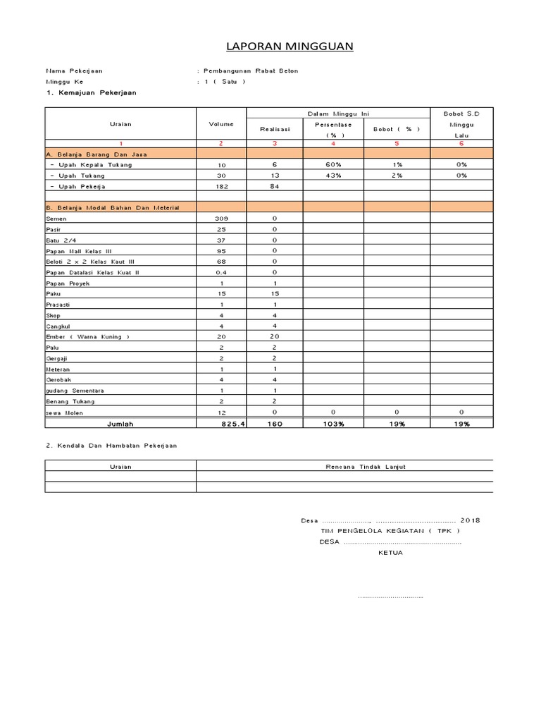 Laporan Mingguan TPK-1 | PDF
