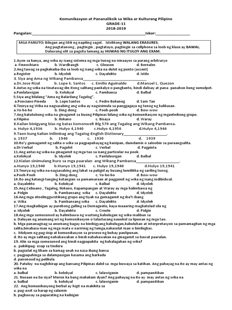 Midterm Exam New Filipino | PDF