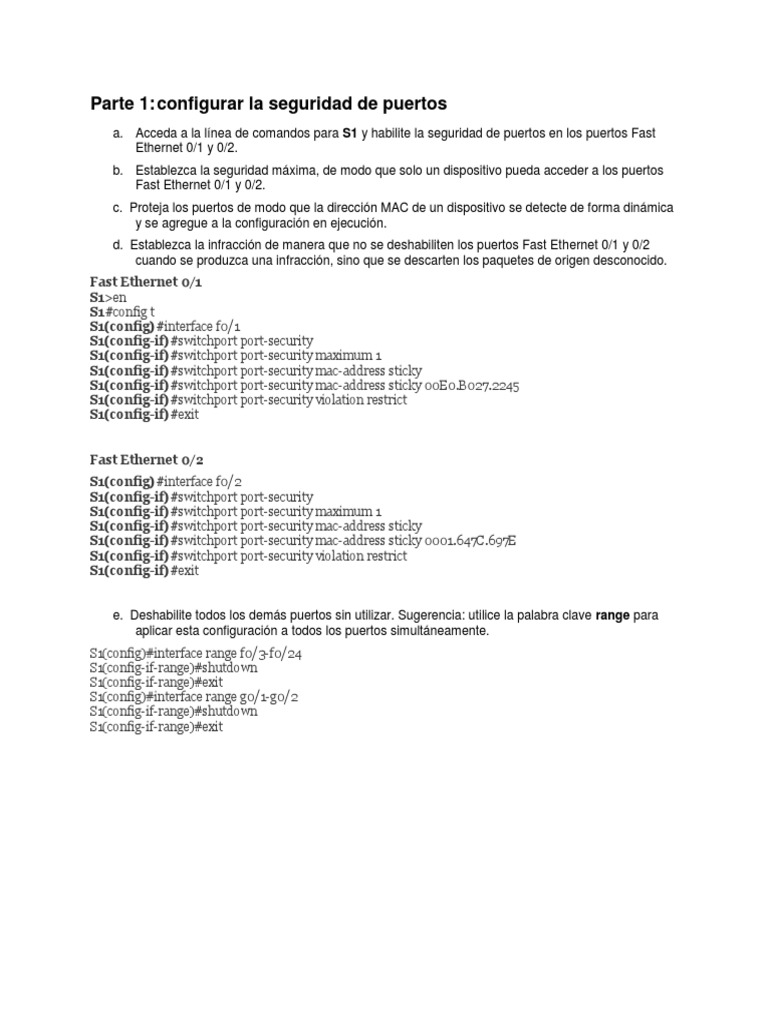 2 2 4 9 Packet Tracer Configuring Switch Port Security Instructions