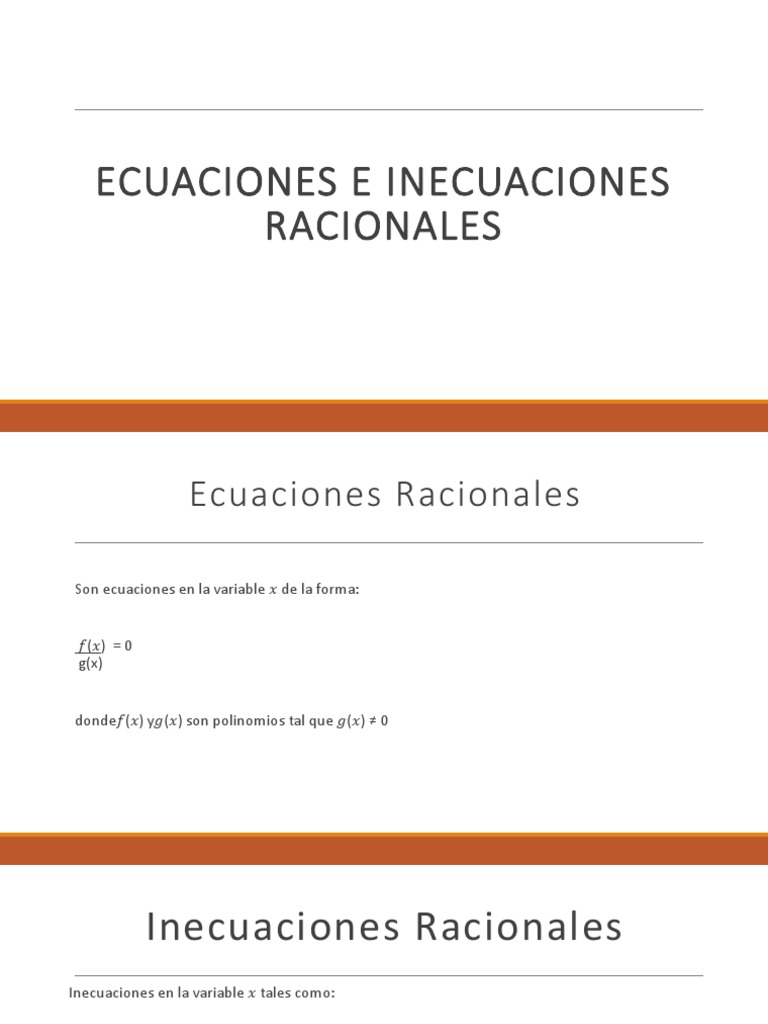 Ecuaciones e Inecuaciones Racionales | PDF | Factorización | Ecuaciones