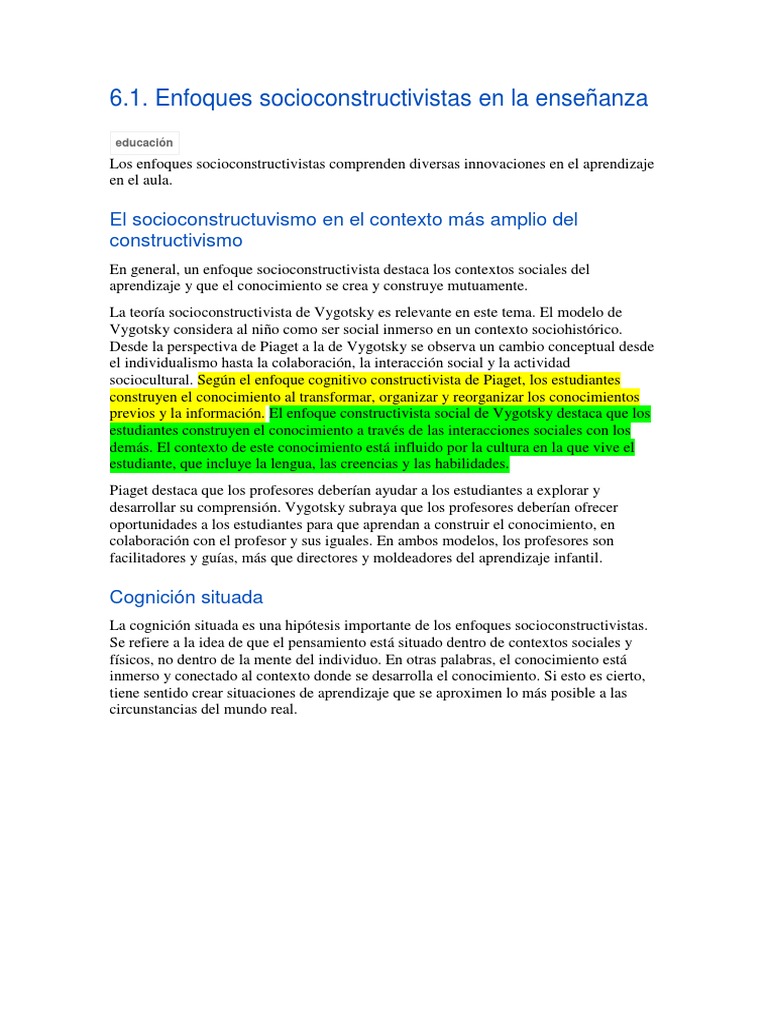 Enfoque Socio Constructivista | PDF
