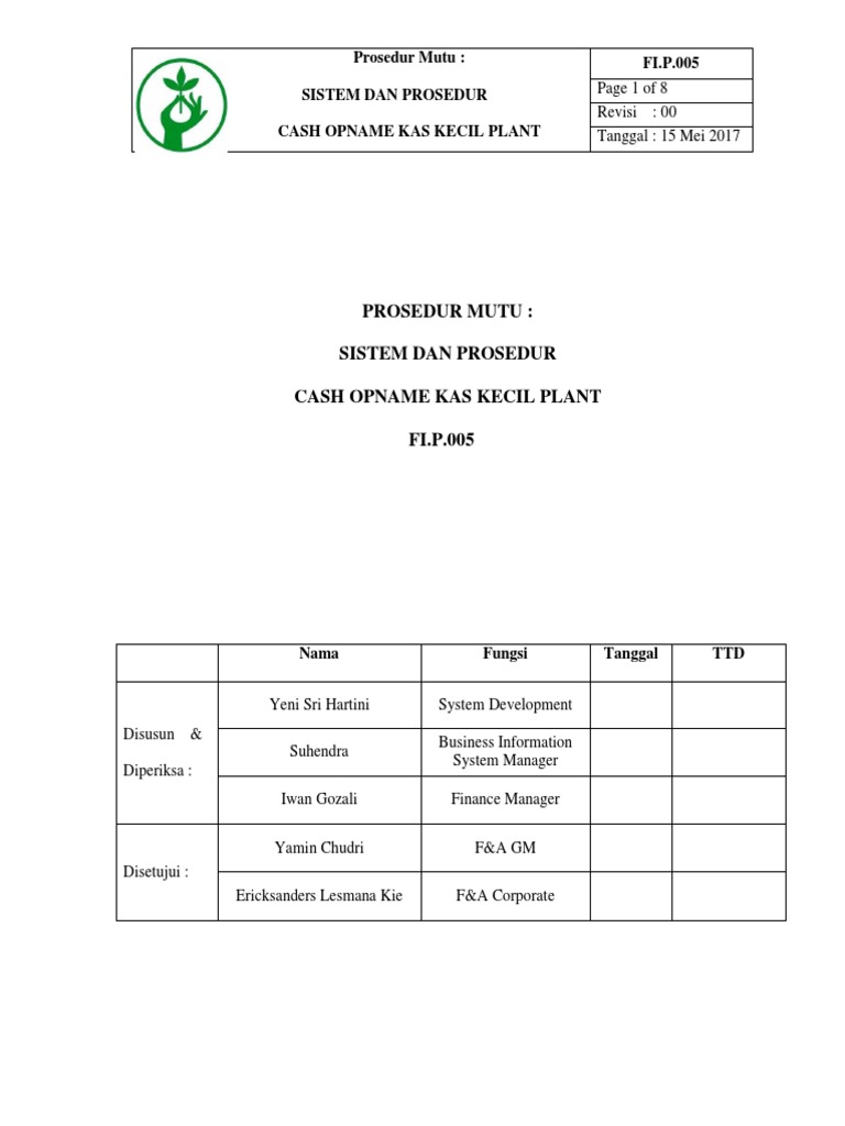Prosedur Cash Opname Kas Kecil | PDF