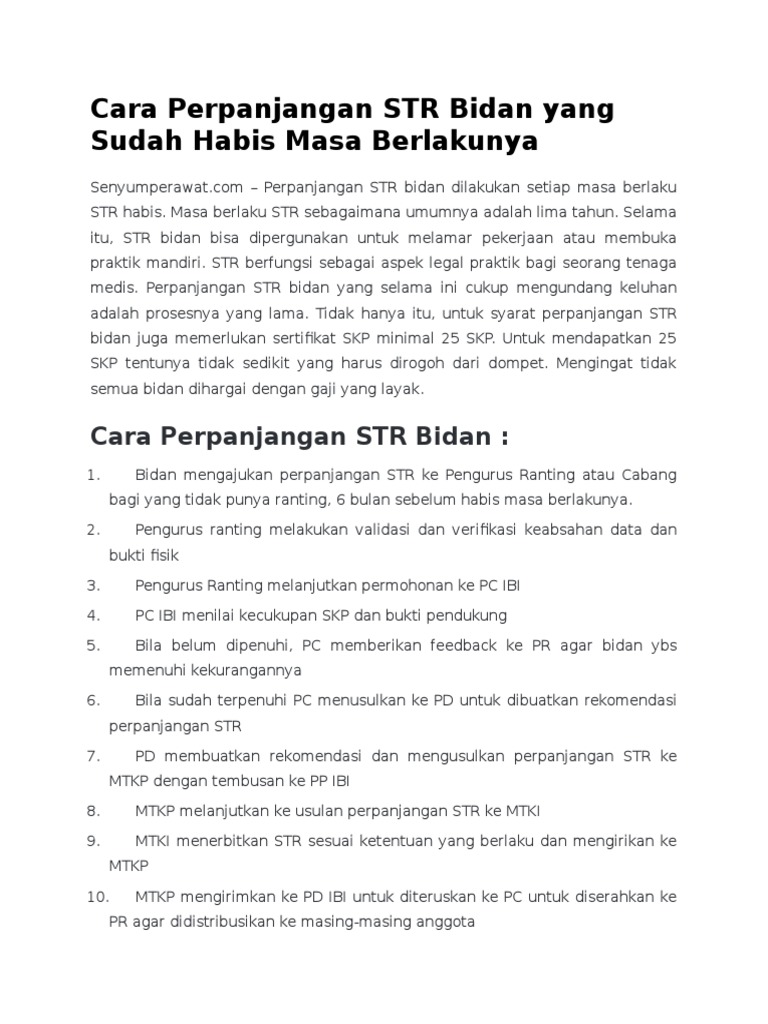 Cara Perpanjangan STR Bidan Yang Sudah Habis Masa Berlakunya | PDF