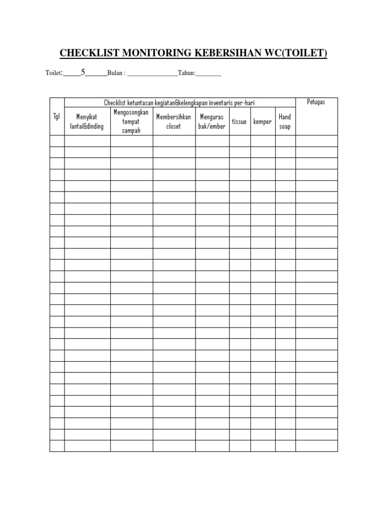 Checklist Monitoring Kebersihan WC | PDF