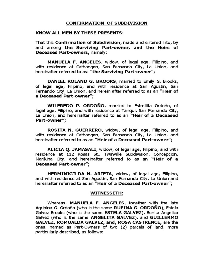 Confirmation of Subdivision Agreement | PDF | Virtue | Civil Law ...