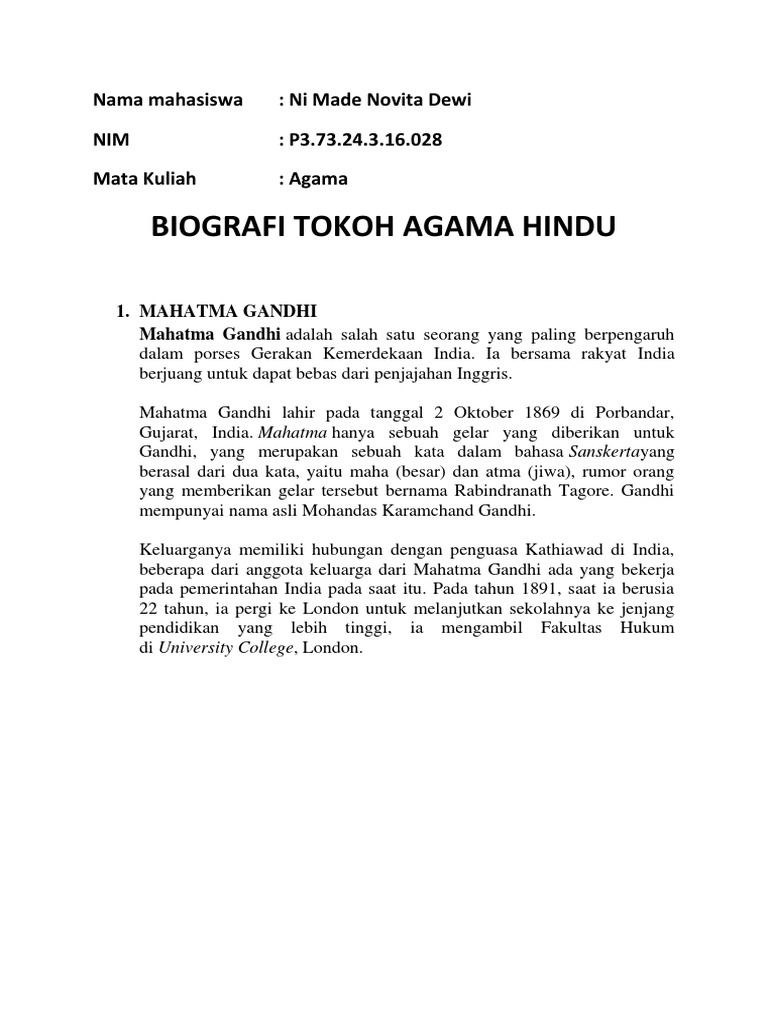 Biografi Tokoh Agama Hindu Terkenal | PDF