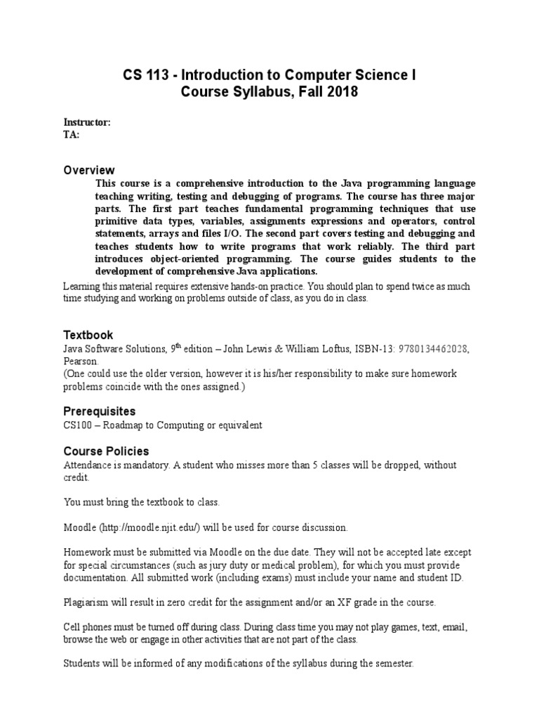 Syllabus Pdf Programming Language Class Computer Programming