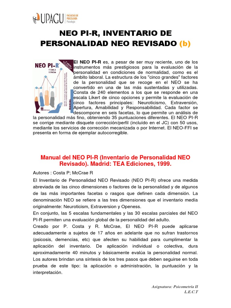 NEO PI-R: Una descripción general del Inventario de Personalidad NEO ...