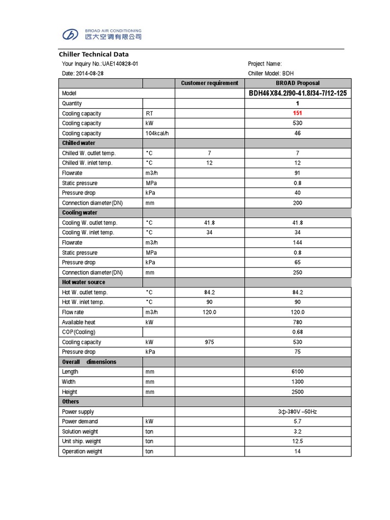 BROAD Absorption Chiller Specifications | PDF | Air Conditioning ...