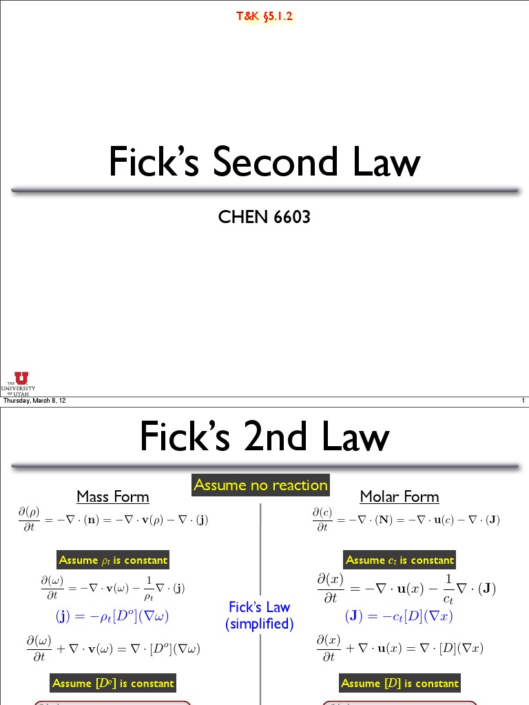 Fick Second Law | PDF | Diffusion | Viscosity