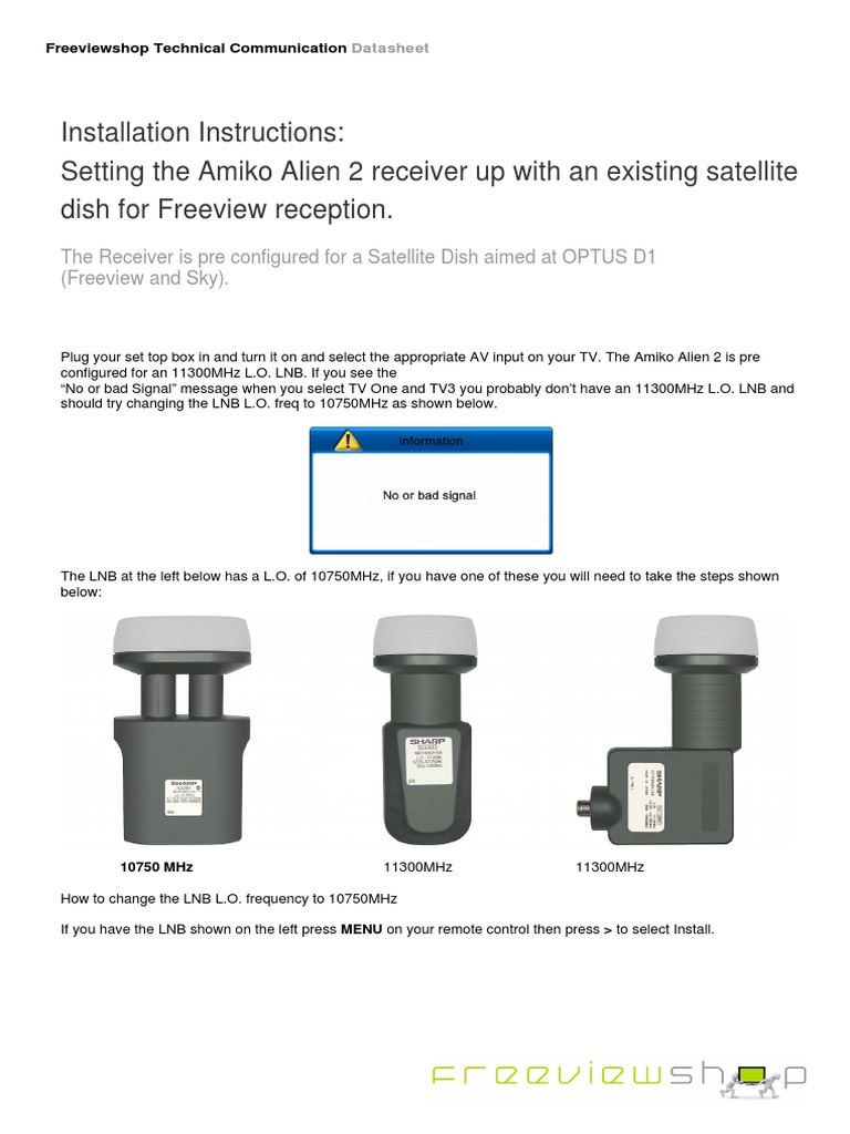 Amiko Alien 2 Freeview Setup Guide | PDF
