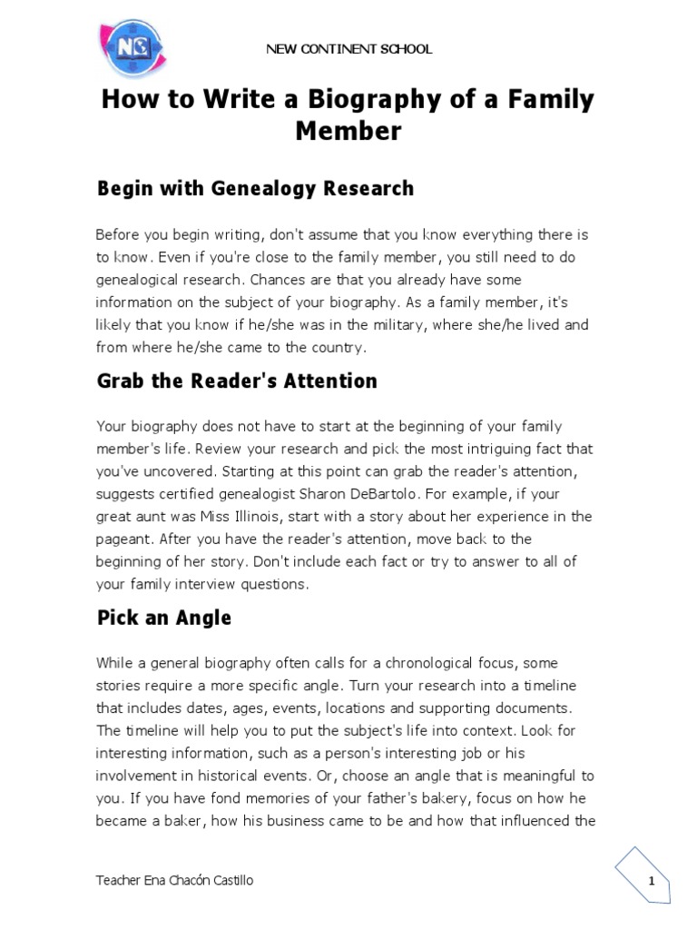 Writing Family Biographies Guide | PDF | Obi Wan Kenobi | Princess Leia