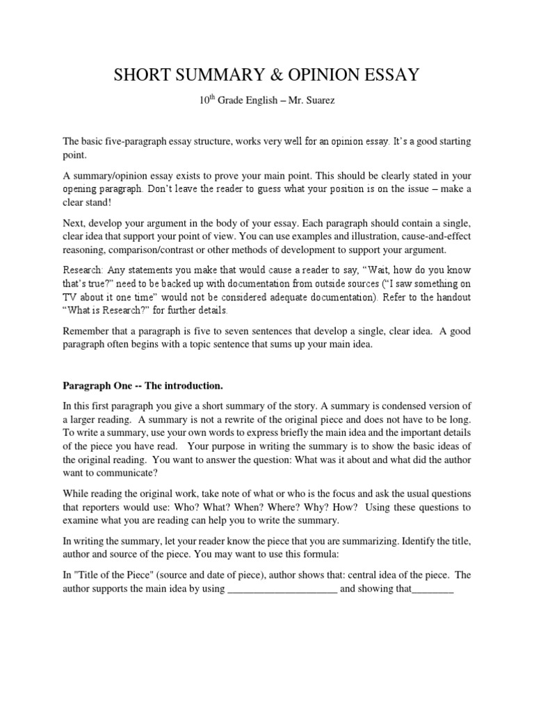 Short Summary | PDF | Essays | Paragraph