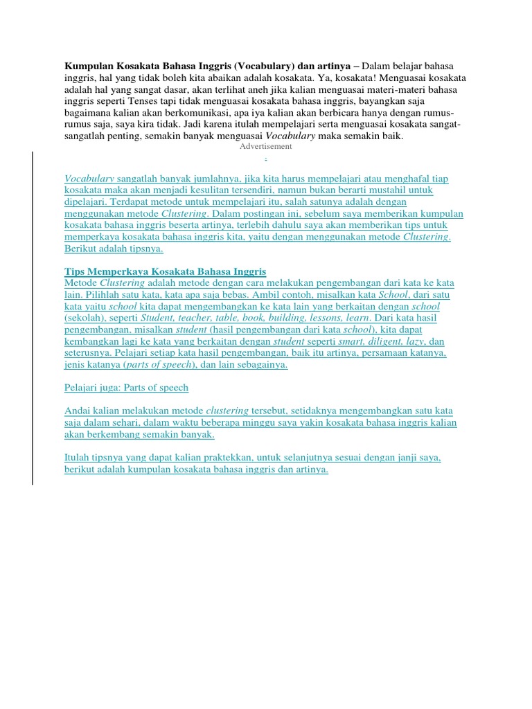 Kumpulan Kosakata Bahasa Inggris | PDF