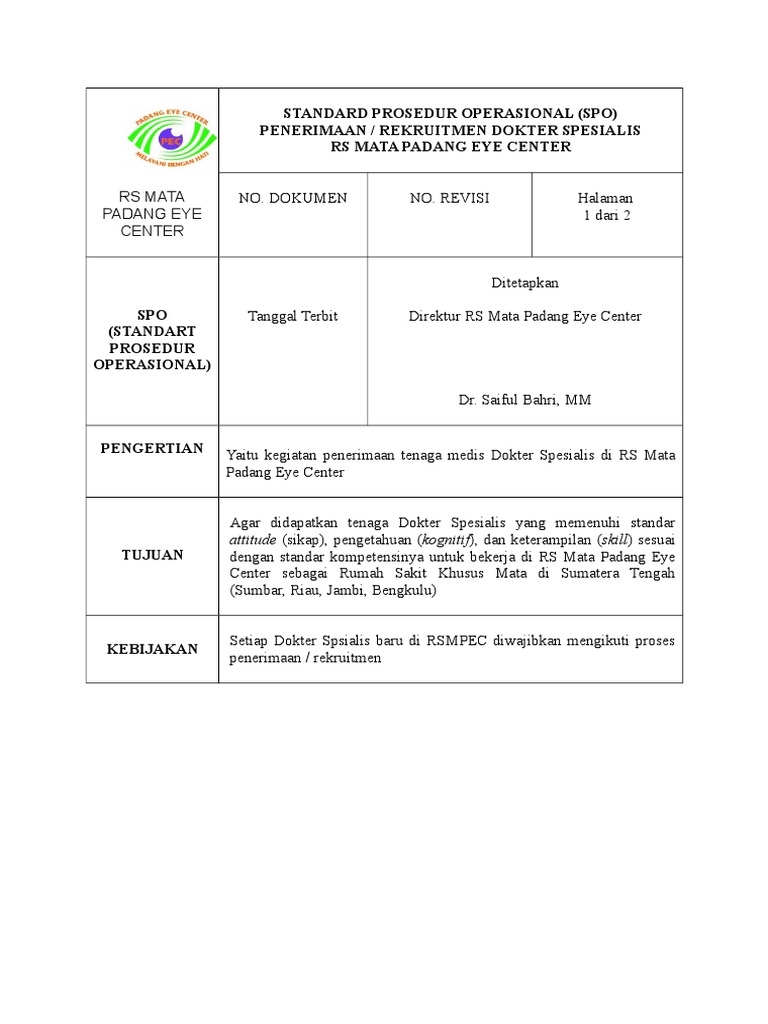 Sop Rekrutmen Dokter Spesialis | PDF