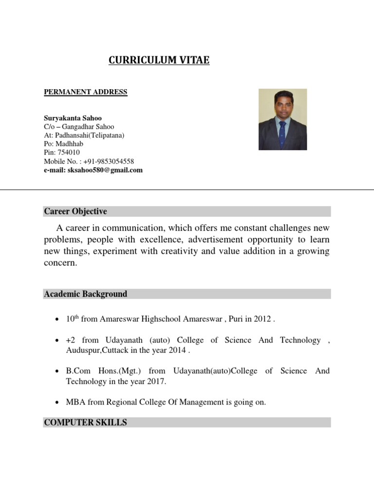 Curriculum Vitae: Career Objective | PDF