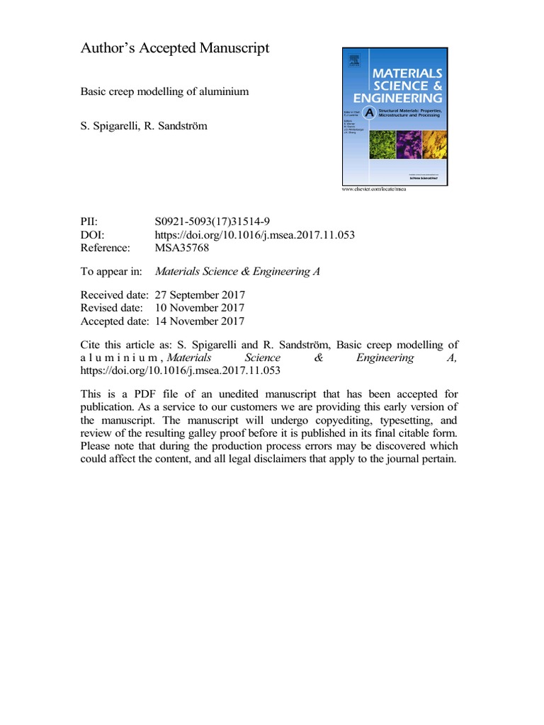 Creep Modelling of Pure Aluminium | PDF | Creep (Deformation) | Dislocation