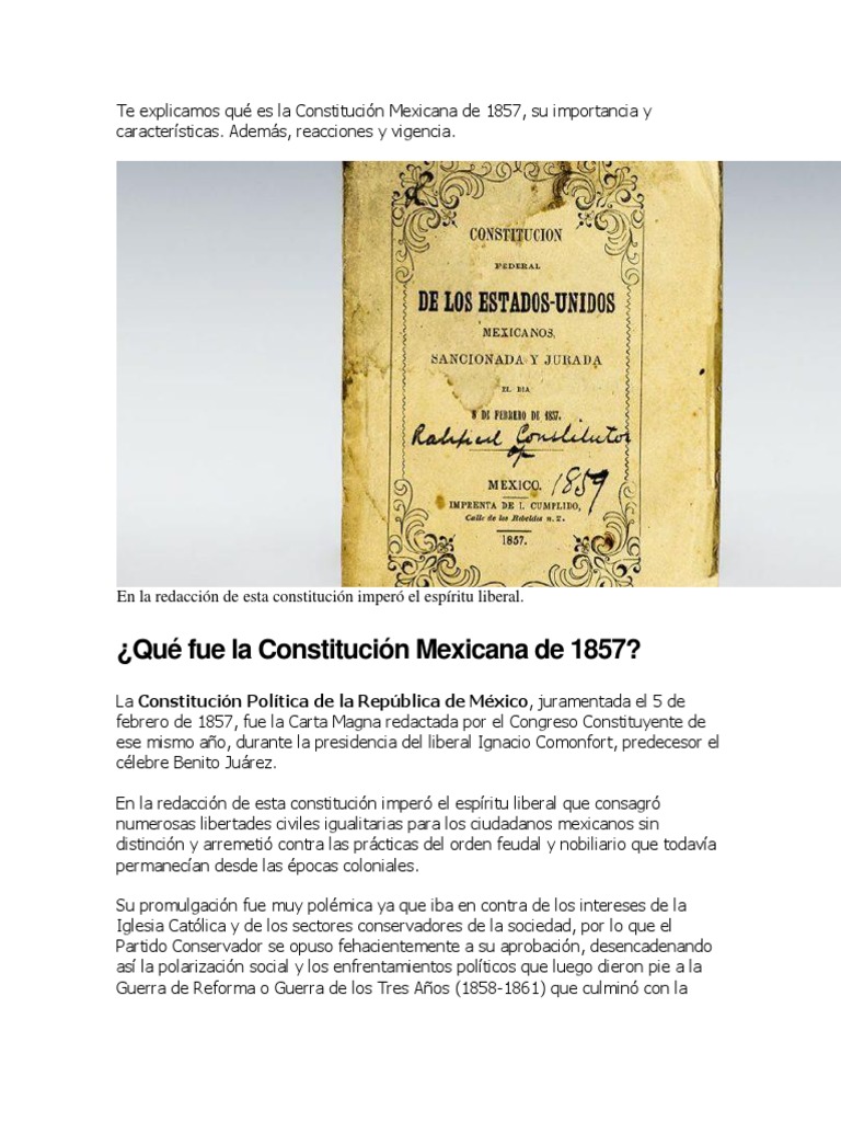 Constitución Mexicana de 1857: Claves y Contexto | PDF | Gobierno ...