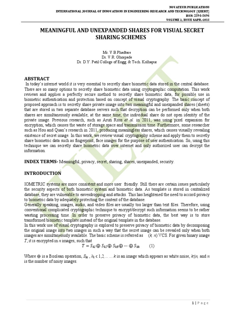 Meaningful and Unexpanded Shares For Visual Secret Sharing Schemes ... Meaningful and Unexpanded Shares For Visual Secret Sharing Schemes ...