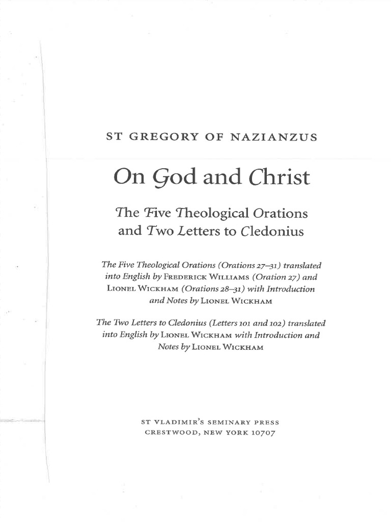 Gregory of Nazianzus On God and Christ | PDF